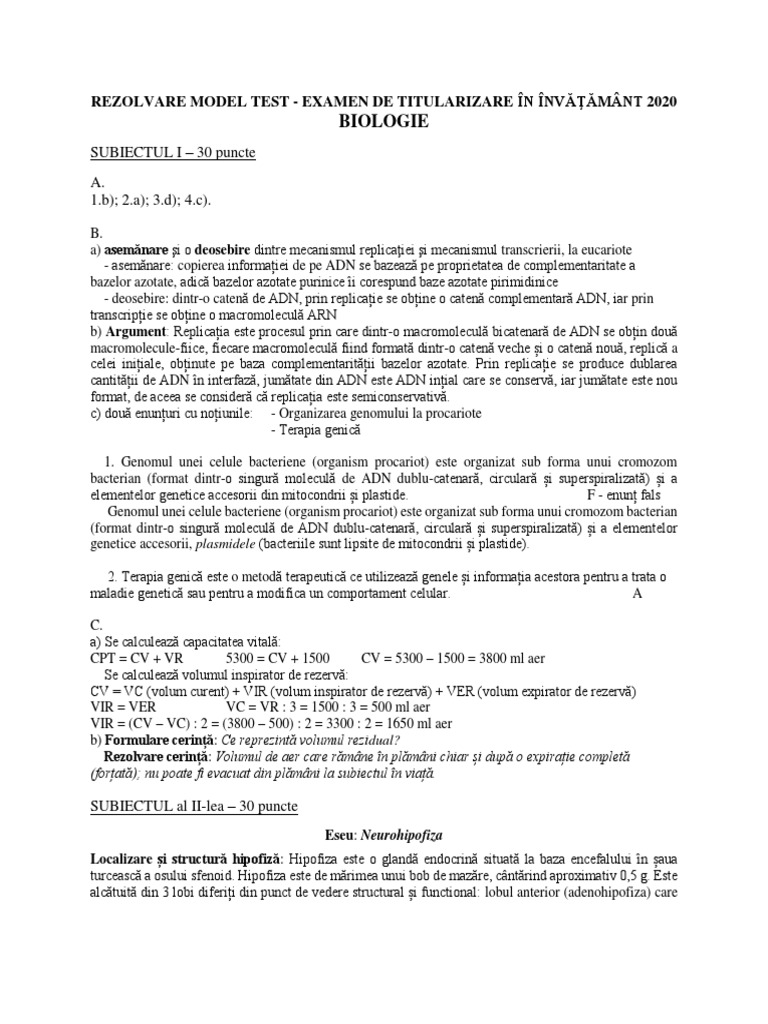 Rezolvare Test Titularizare - 2020 | PDF