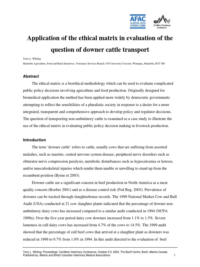 Application of The Ethical Matrix in Evaluation of The Question of ...