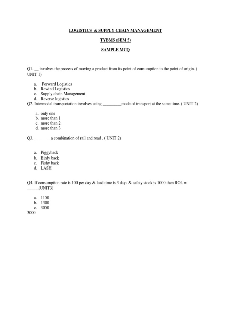 Sample MCQ For Logistics | PDF