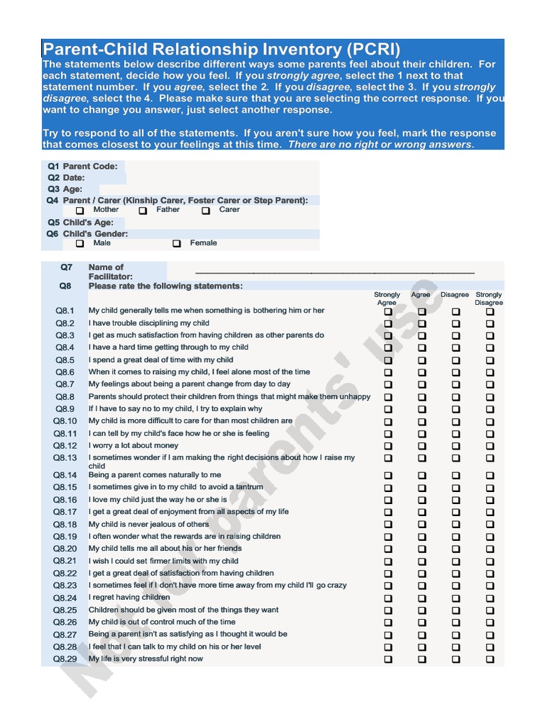 Parent-Child Relationship Inventory | PDF | Social Institutions | Human ...
