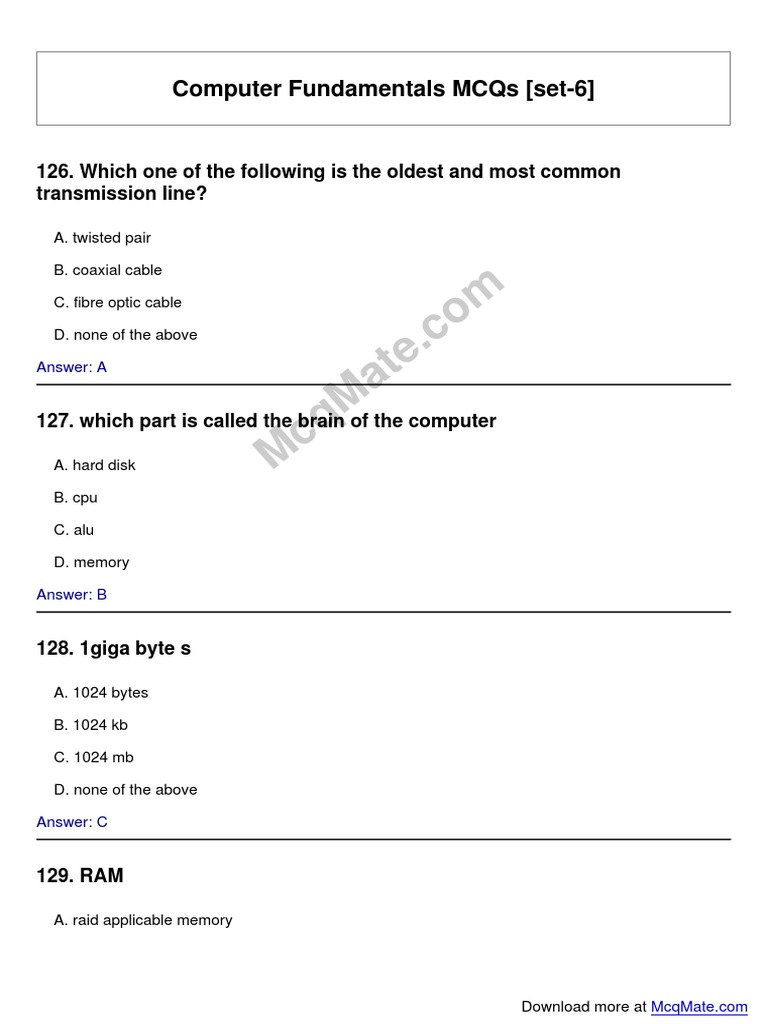 Computer Fundamentals Solved MCQs (Set-6) | PDF | Personal Computers ...