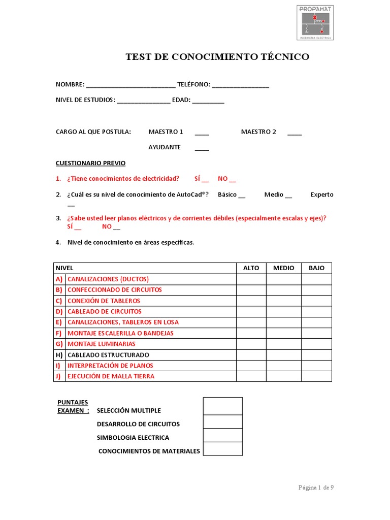 Test de Conocimiento Técnico | PDF