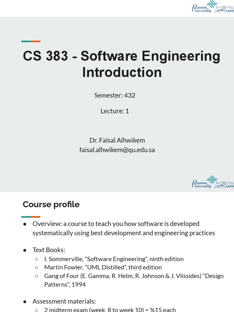 CS 383 - Software Engineering: Semester: 432 | PDF | Application ...