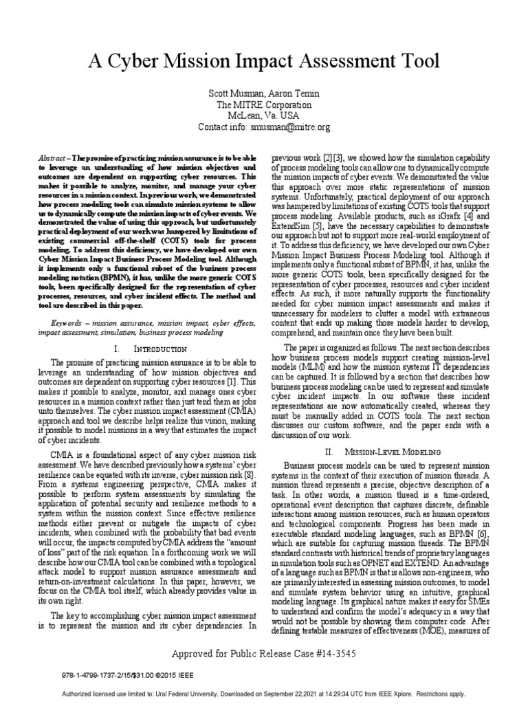 A Cyber Mission Impact Assessment Tool | PDF | Simulation | Security
