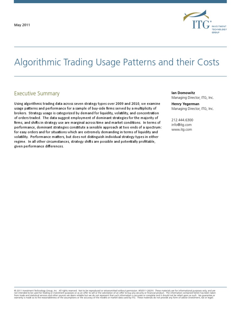Algorithmic Trading Usage Patterns and Their Costs: Executive Summary | PDF