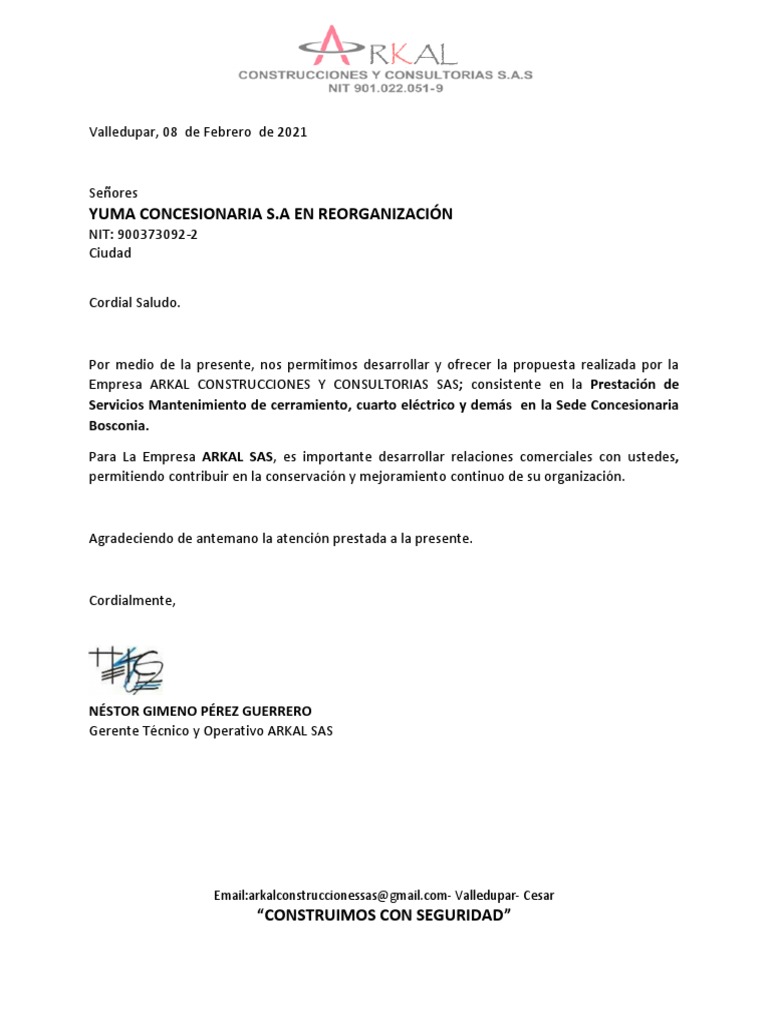 Propuesta de Mantenimiento ARKAL SAS | PDF