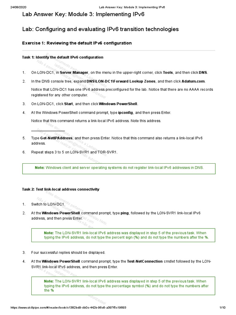 Lab Answer Key: Module 3: Implementing Ipv6 Lab: Configuring and ... Lab Answer Key: Module 3: Implementing Ipv6 Lab: Configuring and ...