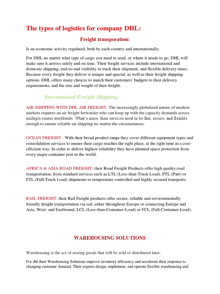 The Types of Logistics For Compagny DHL | PDF | Cargo | Warehouse