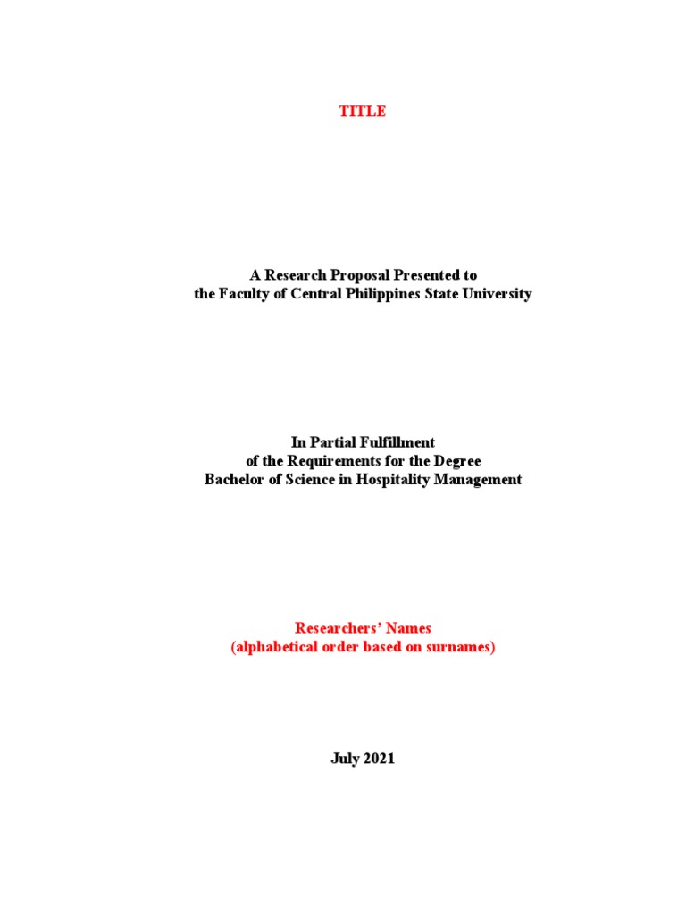 Title: A Research Proposal Presented To The Faculty of Central ...