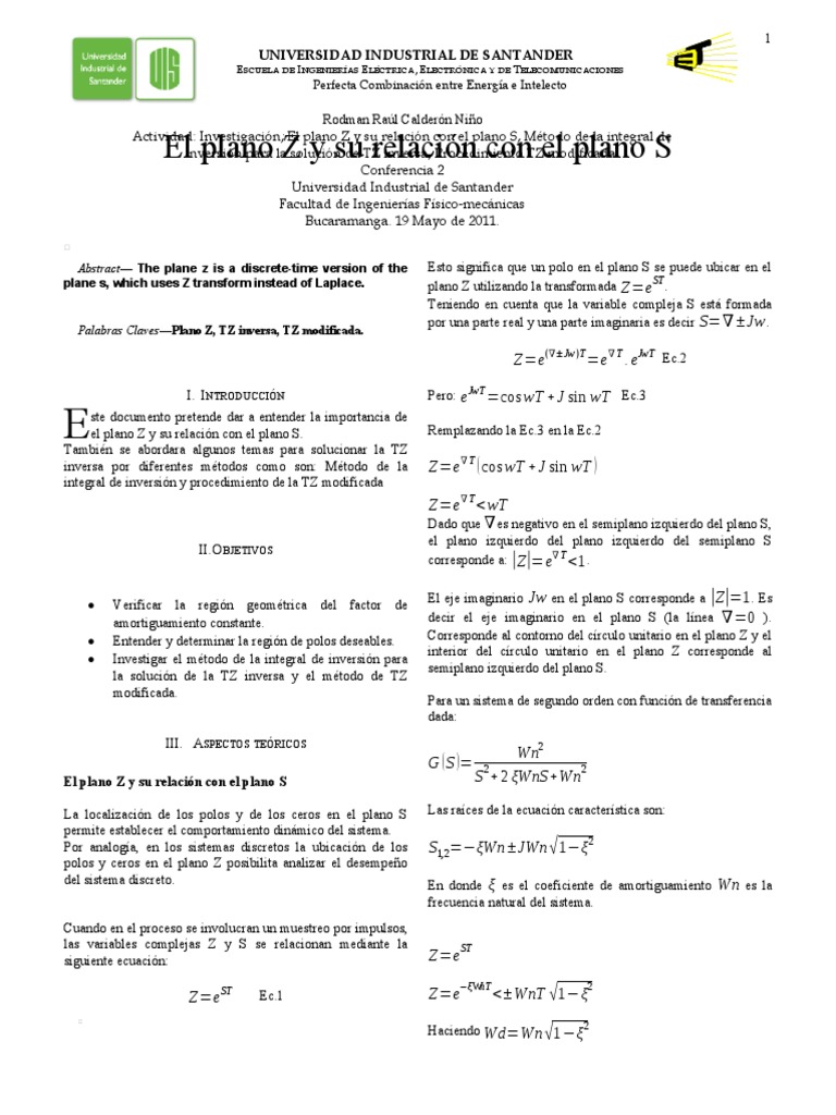 El Plano Z y Su Relación Con El Plano S | PDF | Ecuaciones | Integral