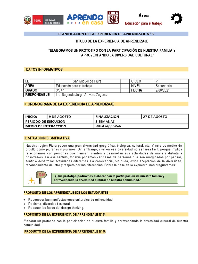 Planificación de Experiencia de Aprendizaje | PDF | Aprendizaje | Sustentabilidad