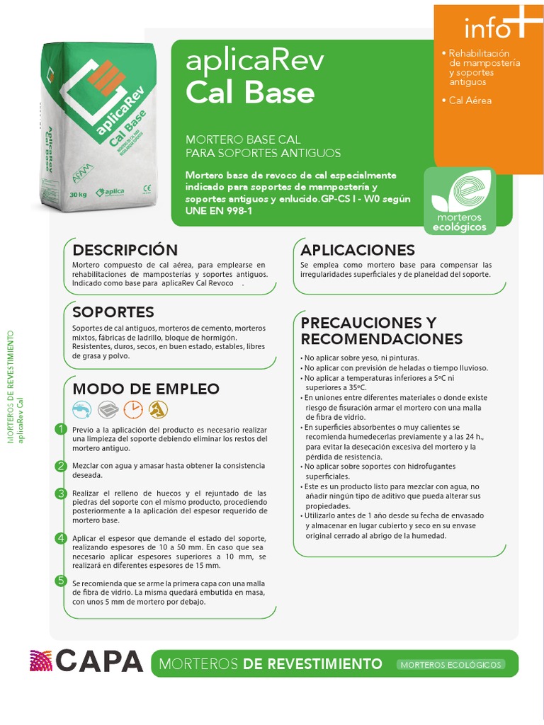 Mortero Cal de Revoco en Capa Gruesa Aplica Rev Cal Base KG Blanco ...