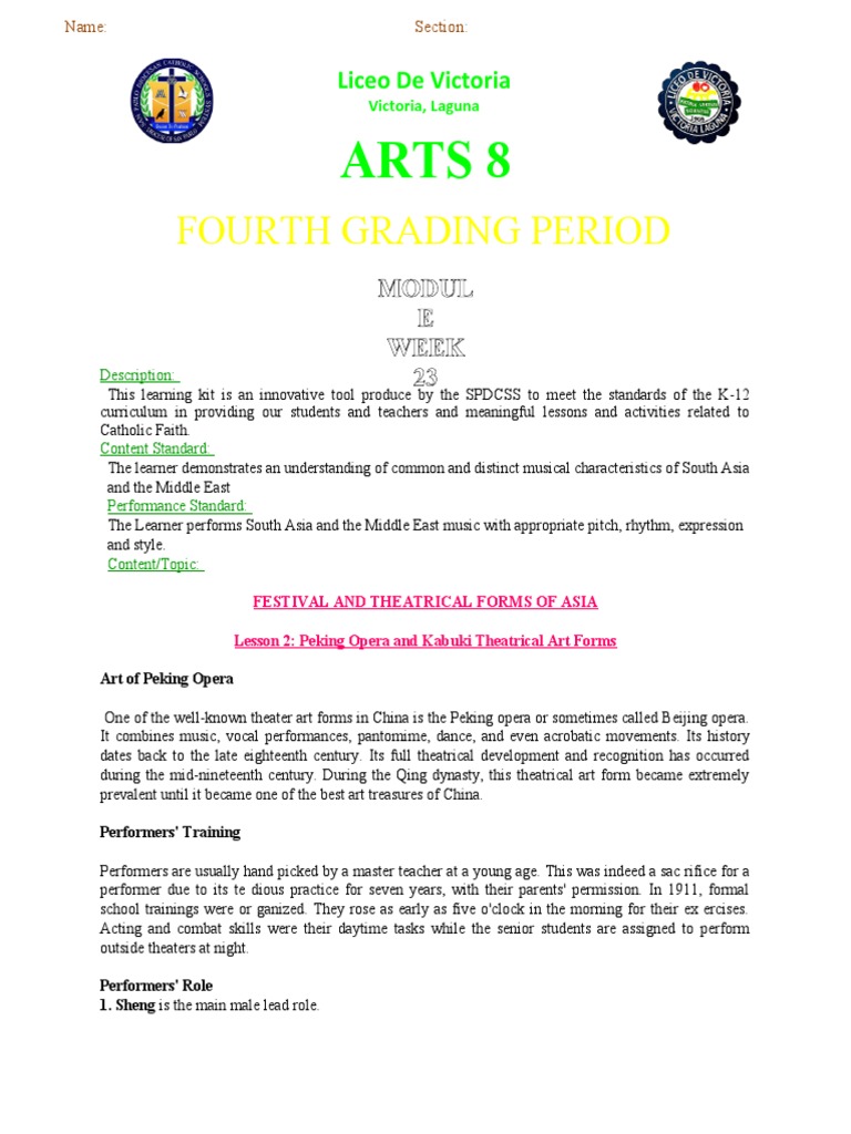 Arts 8: Fourth Grading Period | PDF | Performing Arts