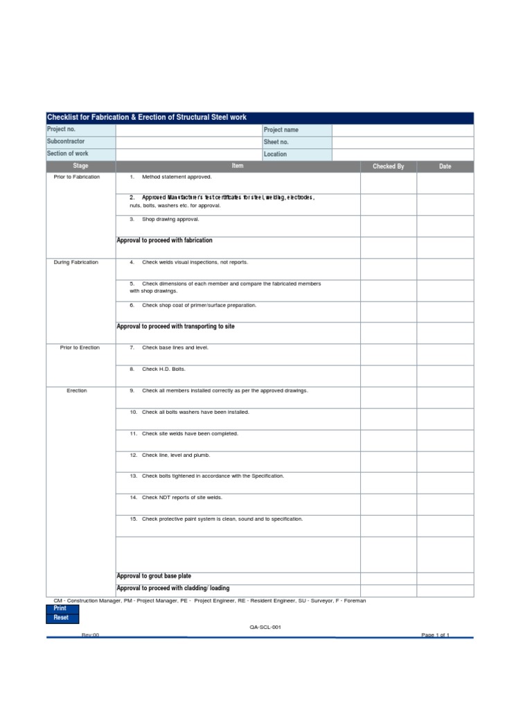 Structural Steel Fabrication Checklist | PDF | Metal Fabrication ...