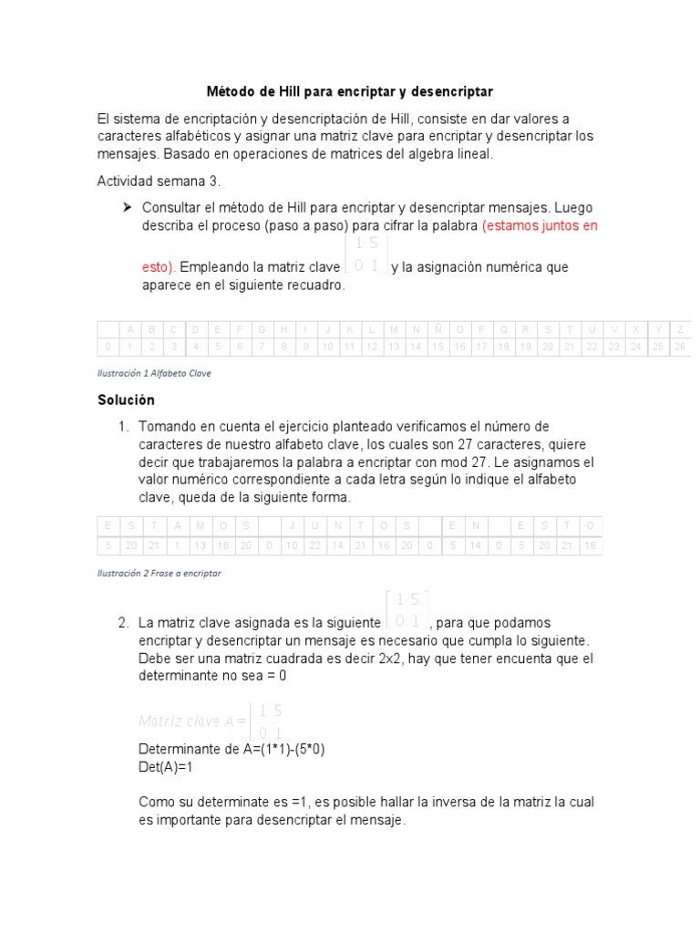 Método de Hill para Encriptar y Desencriptar | PDF | Matriz (Matemáticas) | Clave (criptografía)