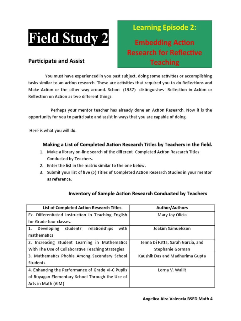 Field Study 2: Embedding Action Research For Reflective Teaching | PDF ...