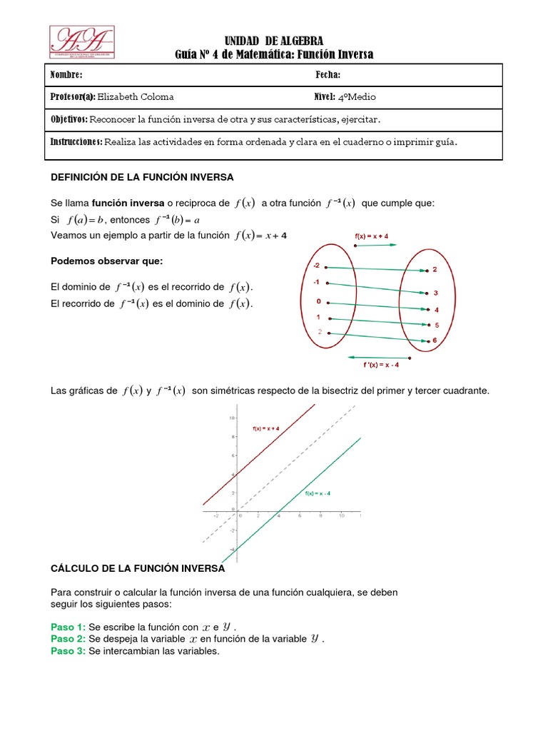 Guía sobre Funciones Inversas | PDF | Función (Matemáticas) | Matemáticas