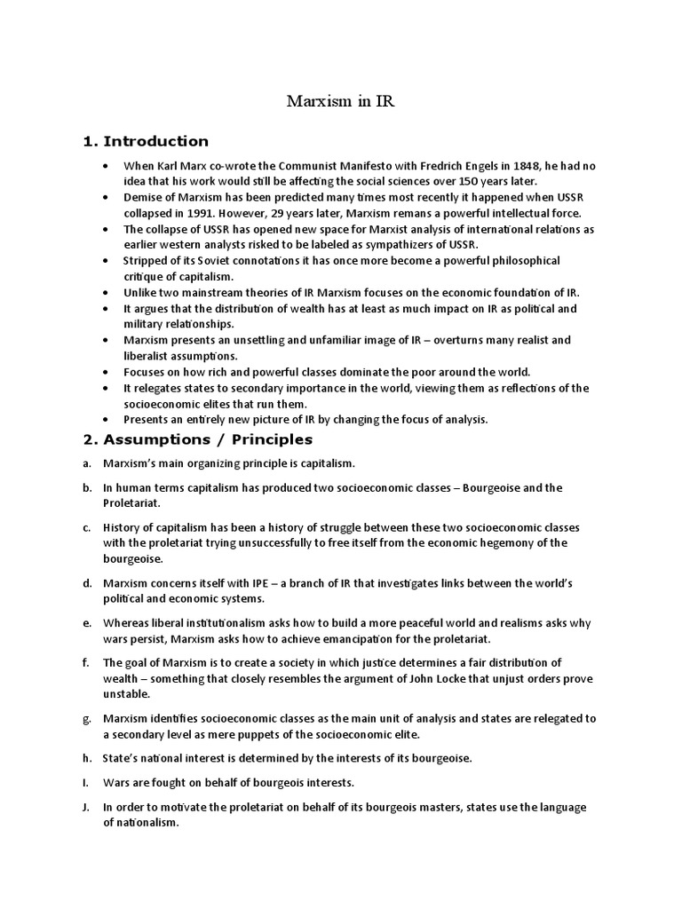 Marxism in IR | PDF | Marxism | Karl Marx