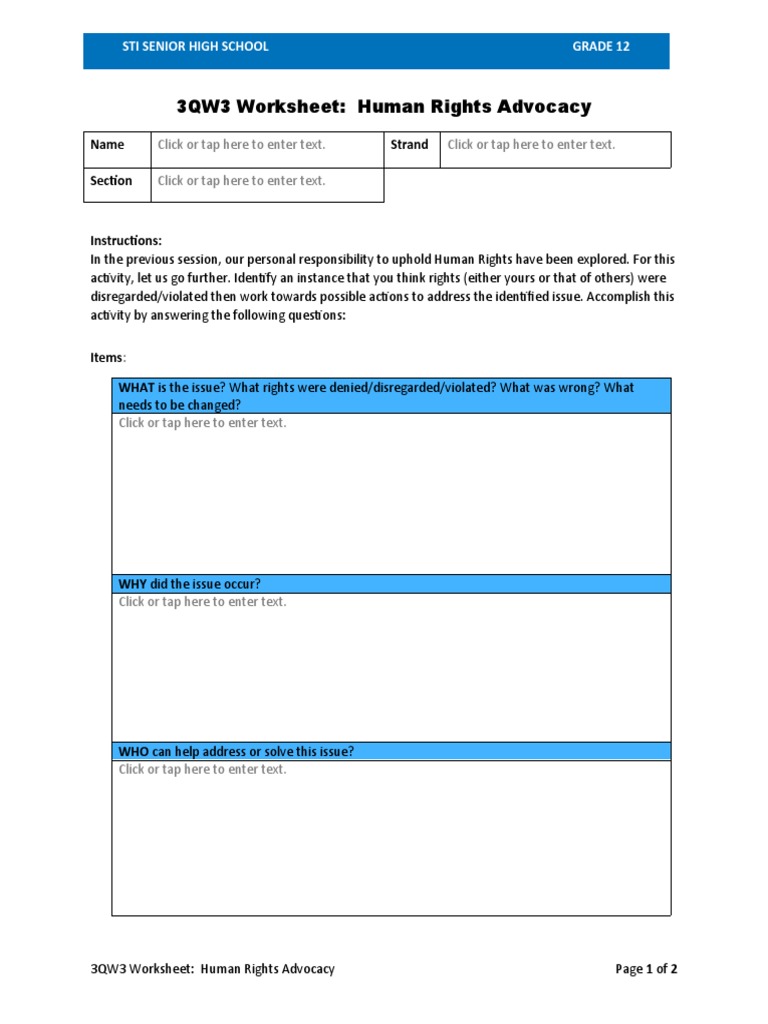 Grade 12 Human Rights Worksheet | PDF | Self-Improvement