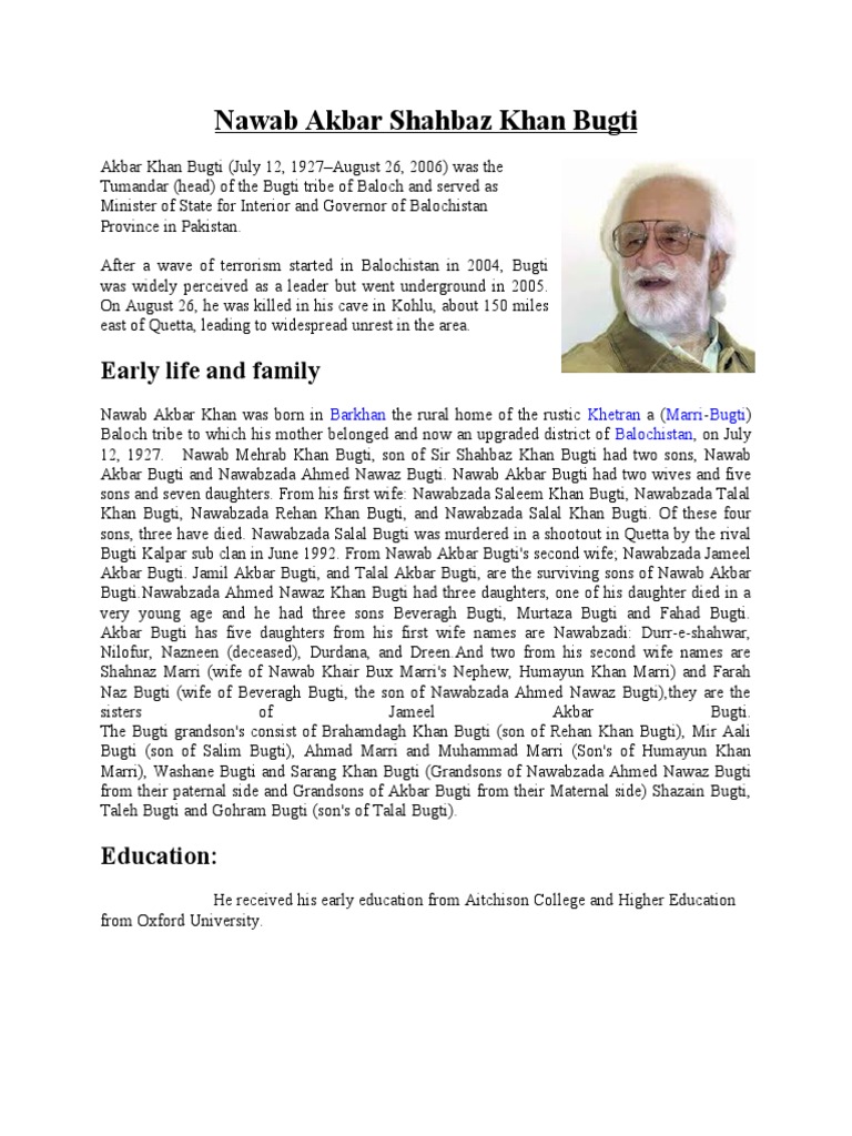 Akbar Bugti: Life and Legacy | PDF | Pakistan | Politics Of Pakistan