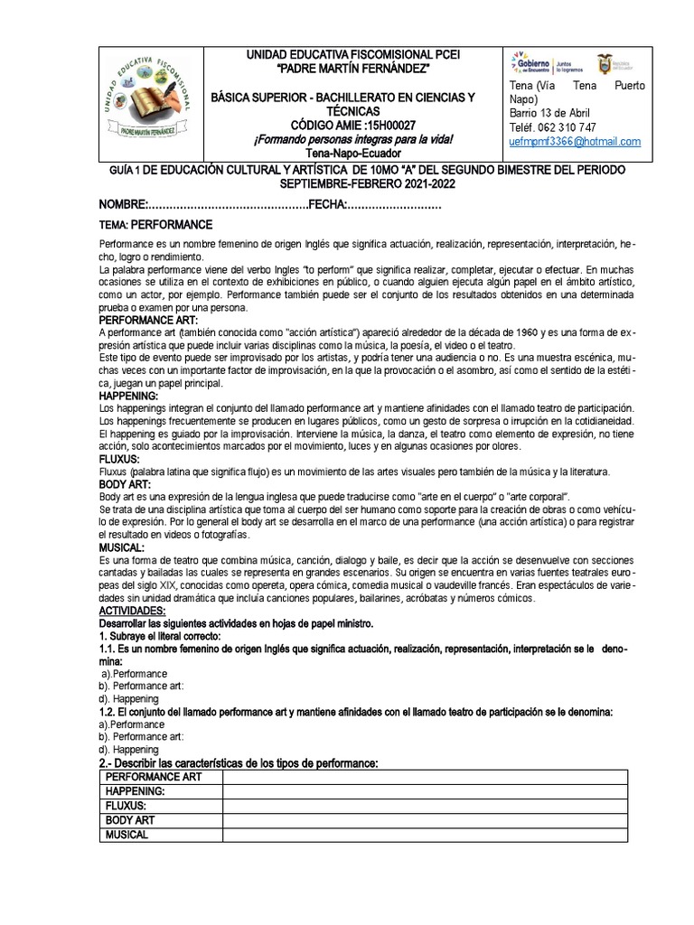 10mo - Eca - Iib - Guías 1-9 | PDF | Arte de performance