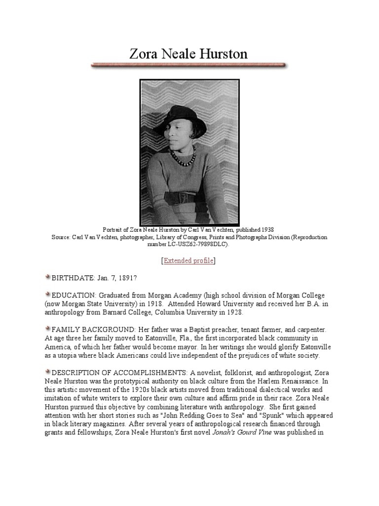 Zora Neale Hurston Facts | PDF | Critical Theory