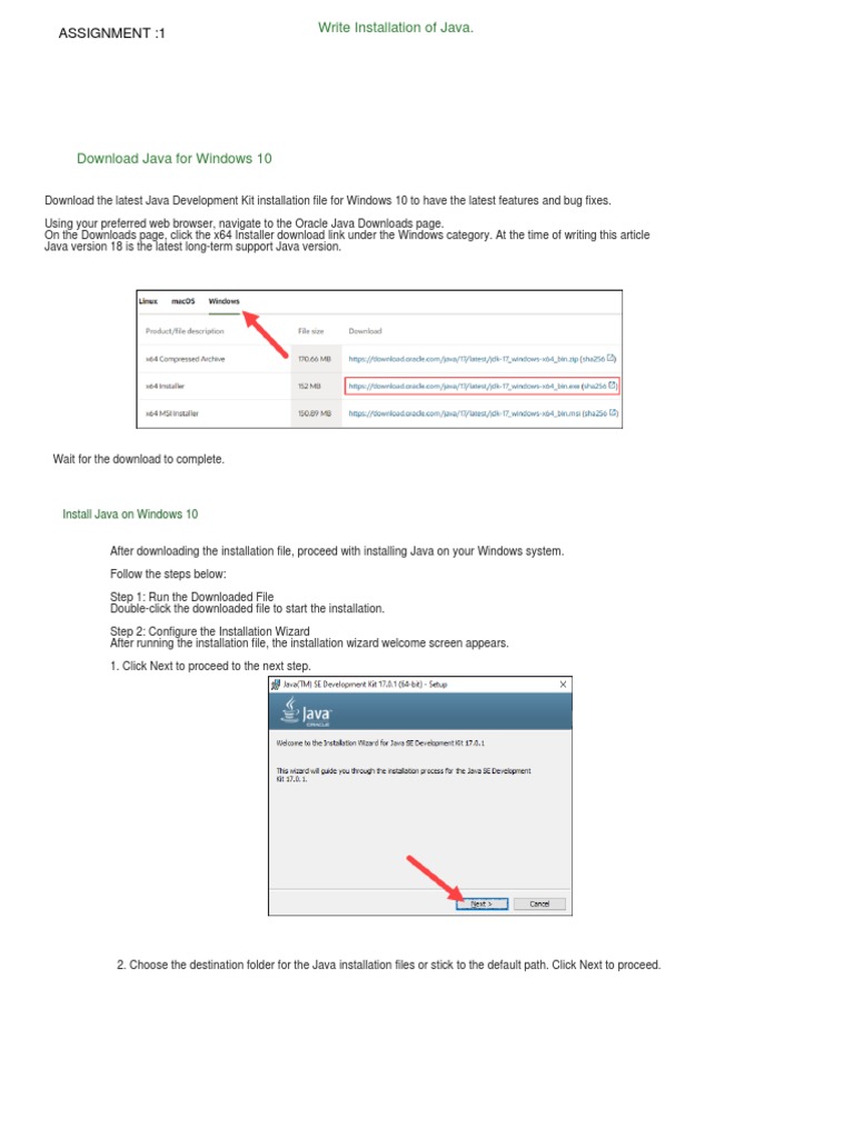 Assignment:1: Install Java On Windows 10 | PDF | Java (Programming Language) | Microsoft Windows