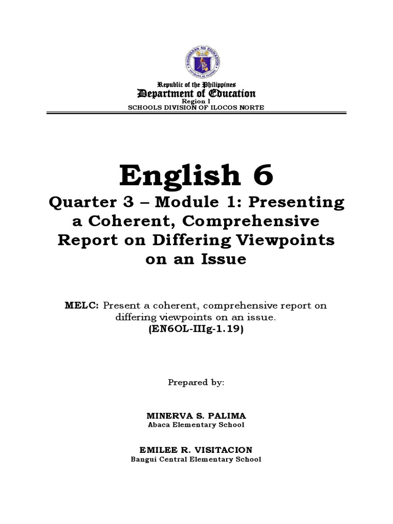 English 6 Q3 Module1 Wk1 4 Presenting A Coherent Comprehensive Report ...