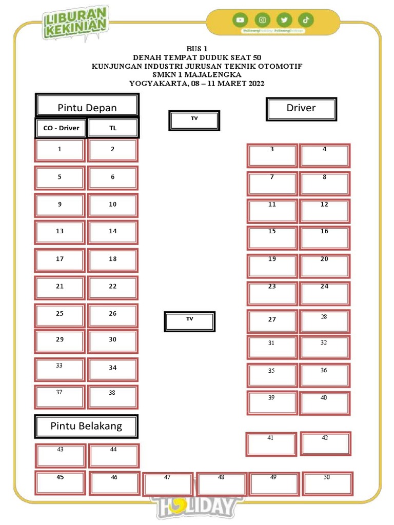 Seating Arrangement Charts for Four Buses Transporting 50-52 Students on an Industrial Field ...