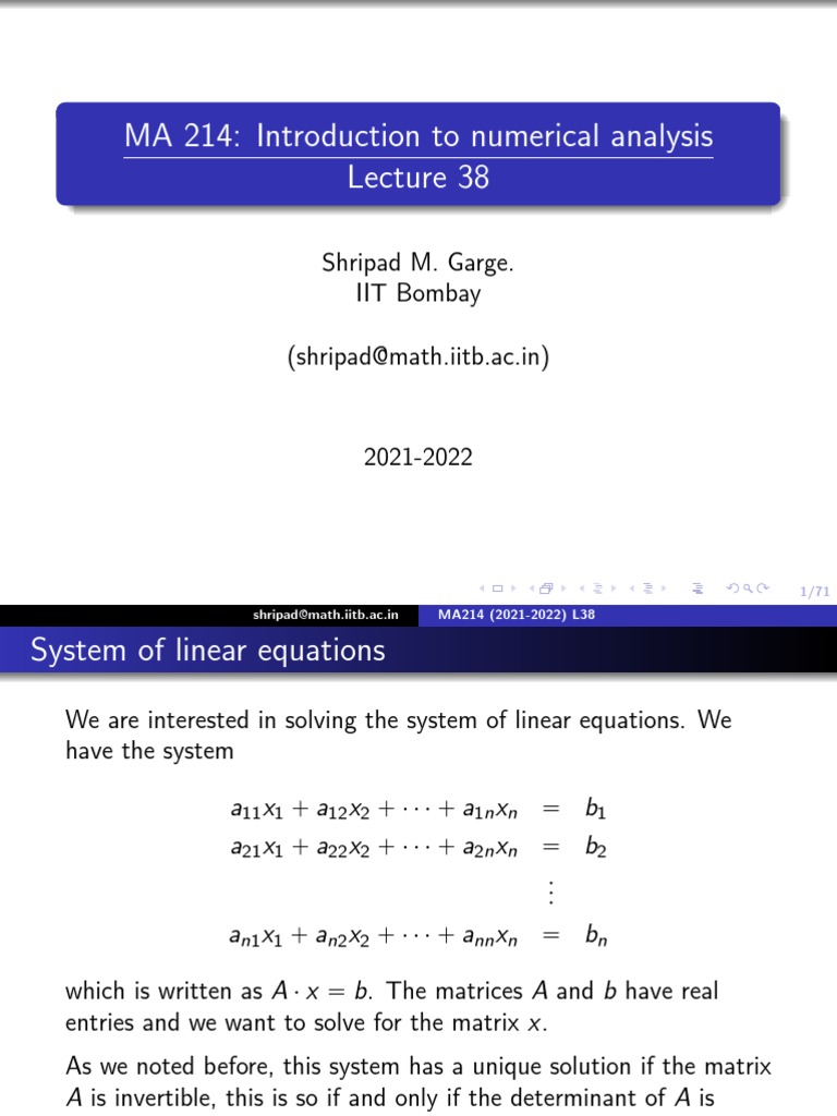 MA 214: Introduction To Numerical Analysis: Shripad M. Garge. IIT Bombay (Shripad@math - Iitb.ac ...