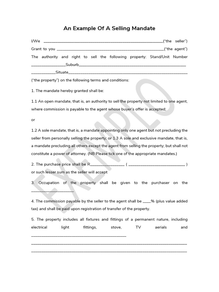 An Example of A Selling Mandate | PDF | Sales | Conveyancing