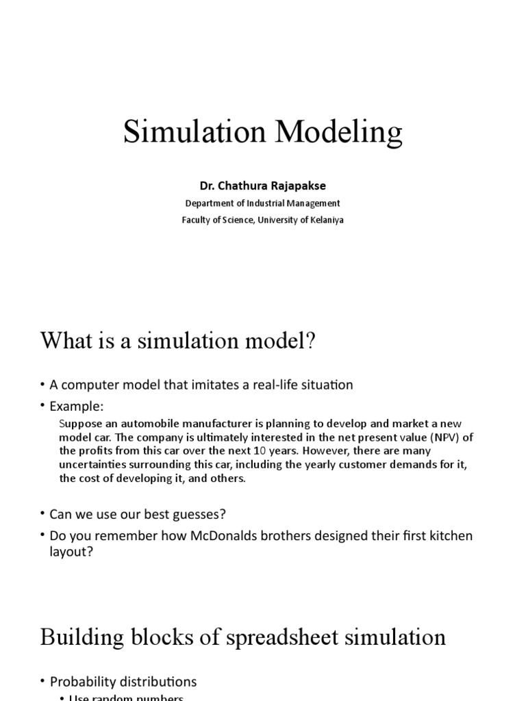 Simulation Modeling: Dr. Chathura Rajapakse | PDF