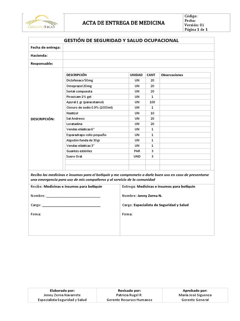 Acta de Entrega de Medicinas | PDF