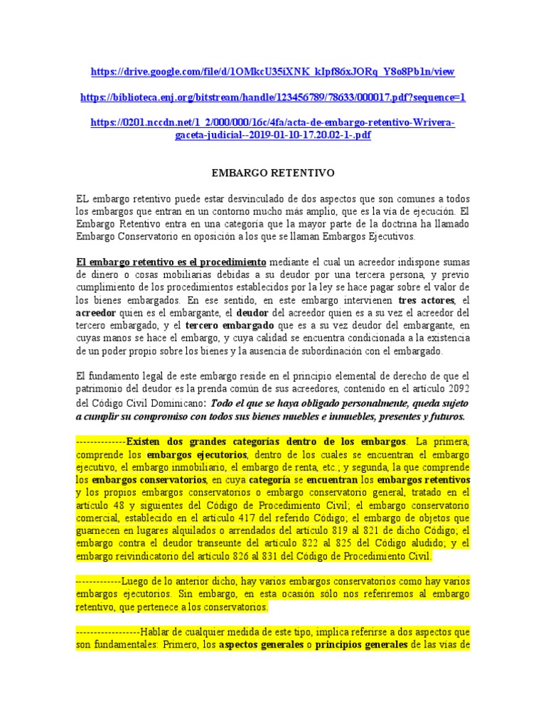 Embargo Retentivo Exposicion | PDF | Sentencia (ley) | Demanda judicial
