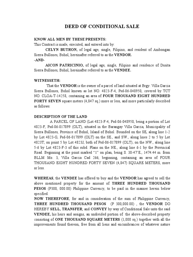 Deed of Conditional Sale | PDF | Title (Property) | Common Law