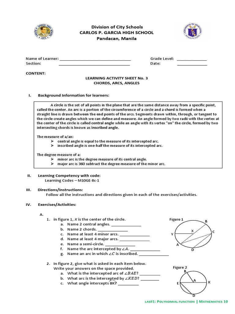 Q2 LAS#3 Chords, Arcs, Angles | PDF | Circle | Angle
