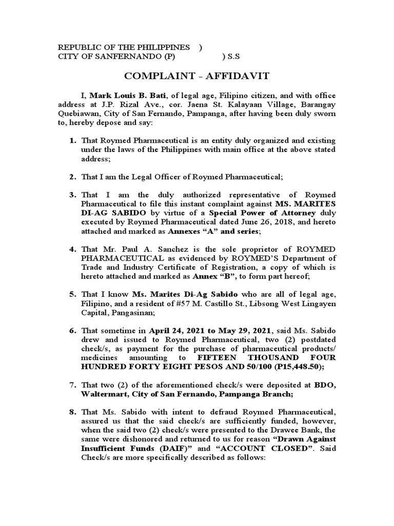 Complaint Affidavit October | PDF | Affidavit | Common Law