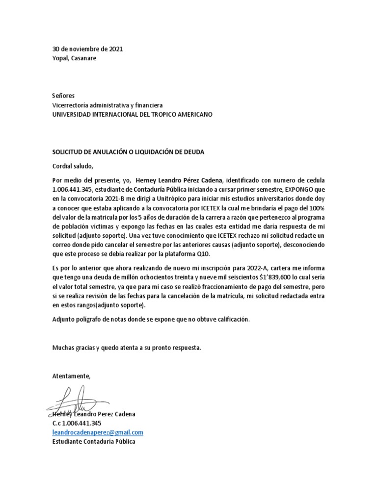 Solicitud de Anulación de Deuda | PDF