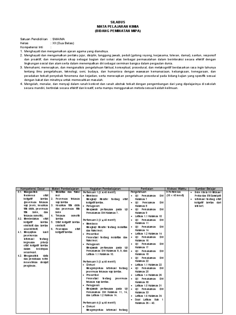 Silabus Kimia SMA 3 Michael Purba Dan Eti S | PDF
