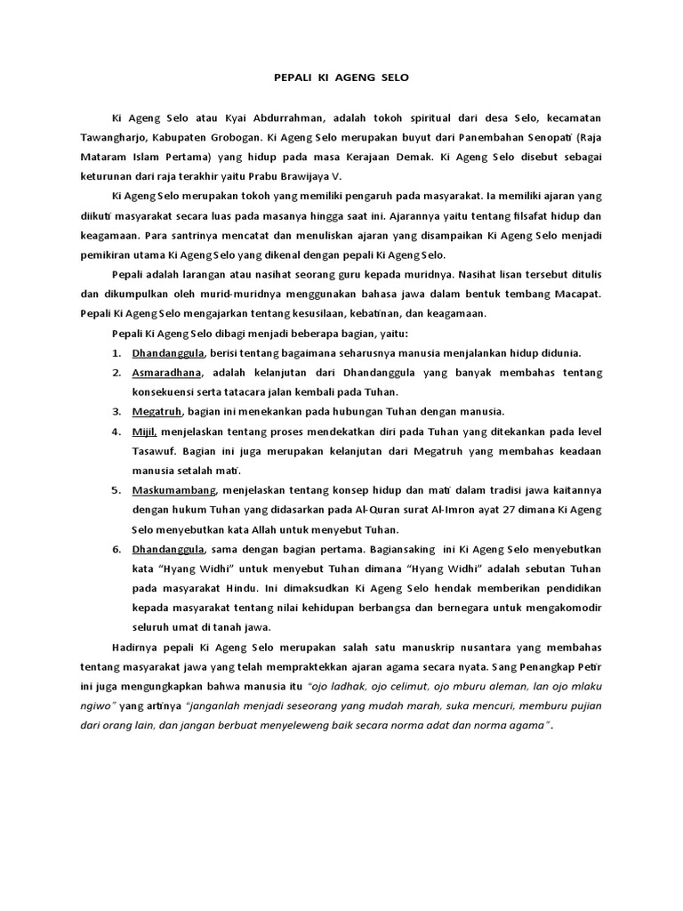 Pepali Ki Ageng Selo | PDF
