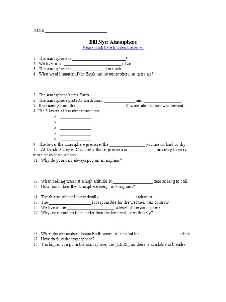 Bill Nye: Atmosphere: Please Click Here To View The Video | PDF ...