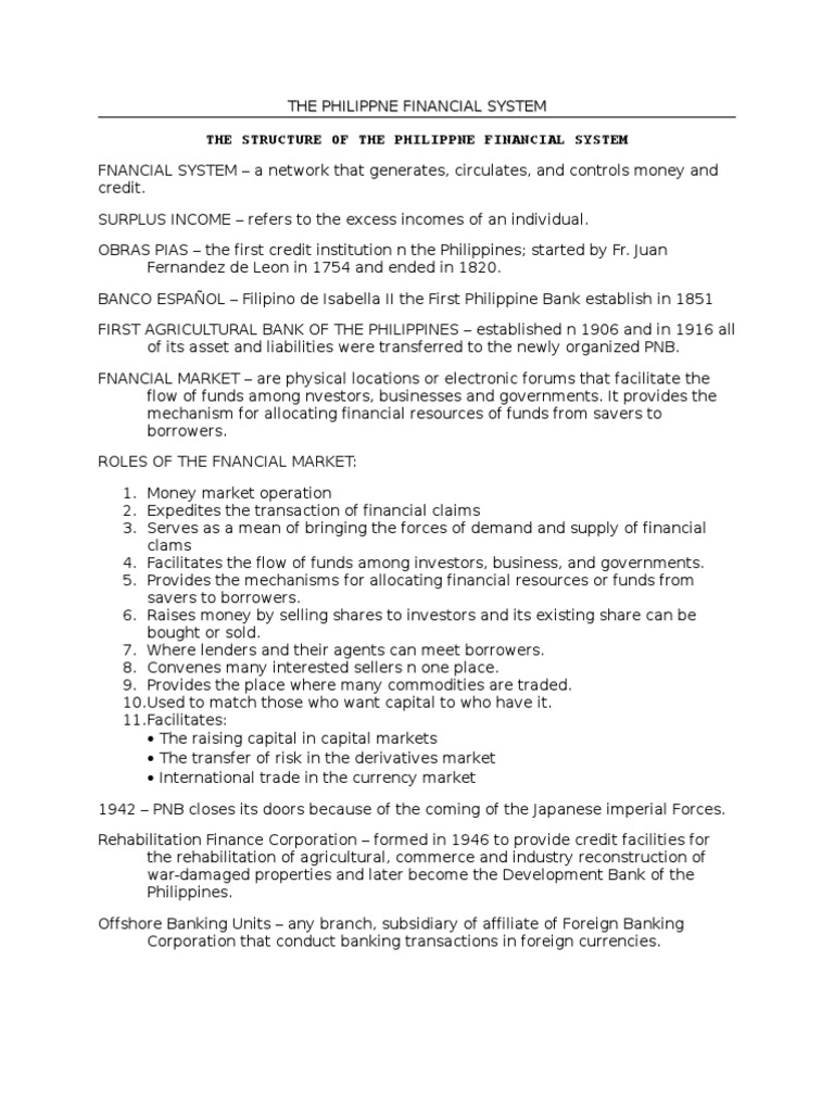 Overview of the Philippine Financial System | PDF | Financial Markets ...