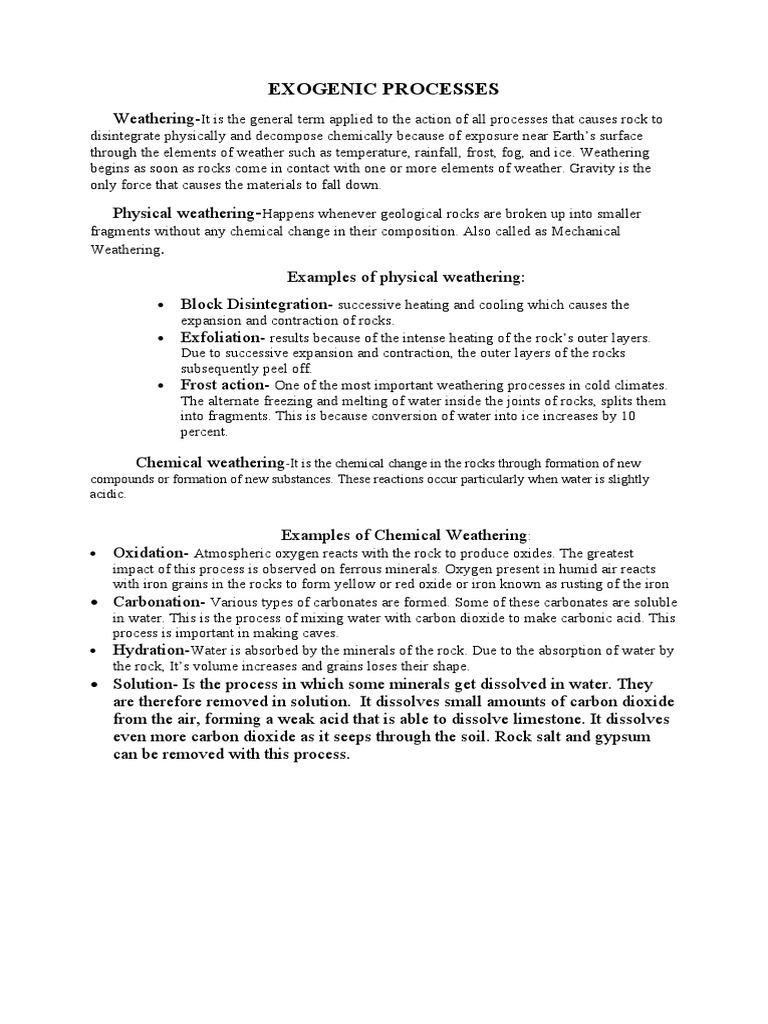 Exogenic Processes | PDF | Weathering | Rock (Geology)