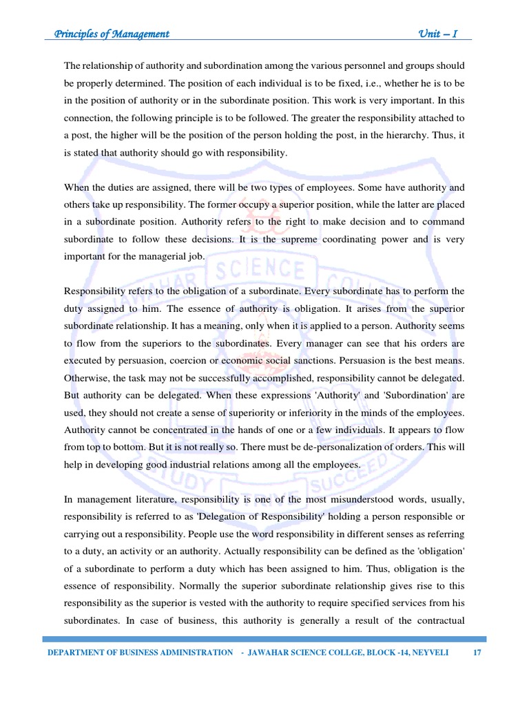 Principles Of Management Study Notes Unit 5 Pdf Decentralization