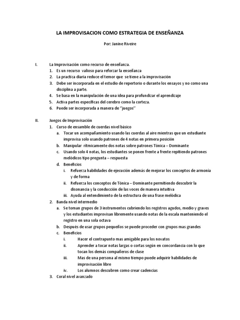 La Improvisacion Como Estrategia de Enseñanza | PDF | Improvisación | Armonía