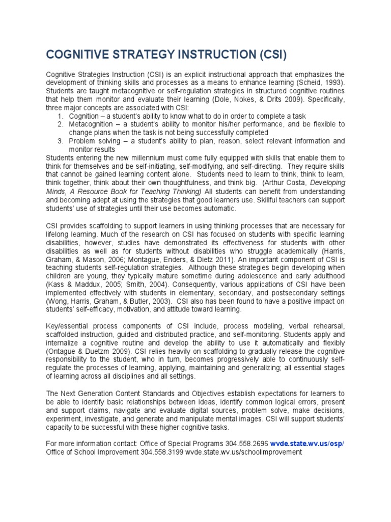 Cognitive Strategy Instruction (Csi) : Minds, A Resource Book For ...