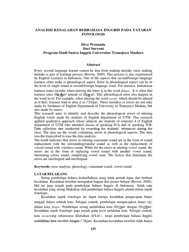Analisis Kesalahan Bahasa Inggris Pada Tataran Fonologis | PDF | Indonesian Language | English ...