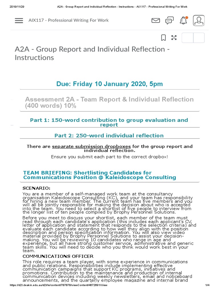 A2A - Group Report and Individual Reflection - Instructions - AIX117 ...