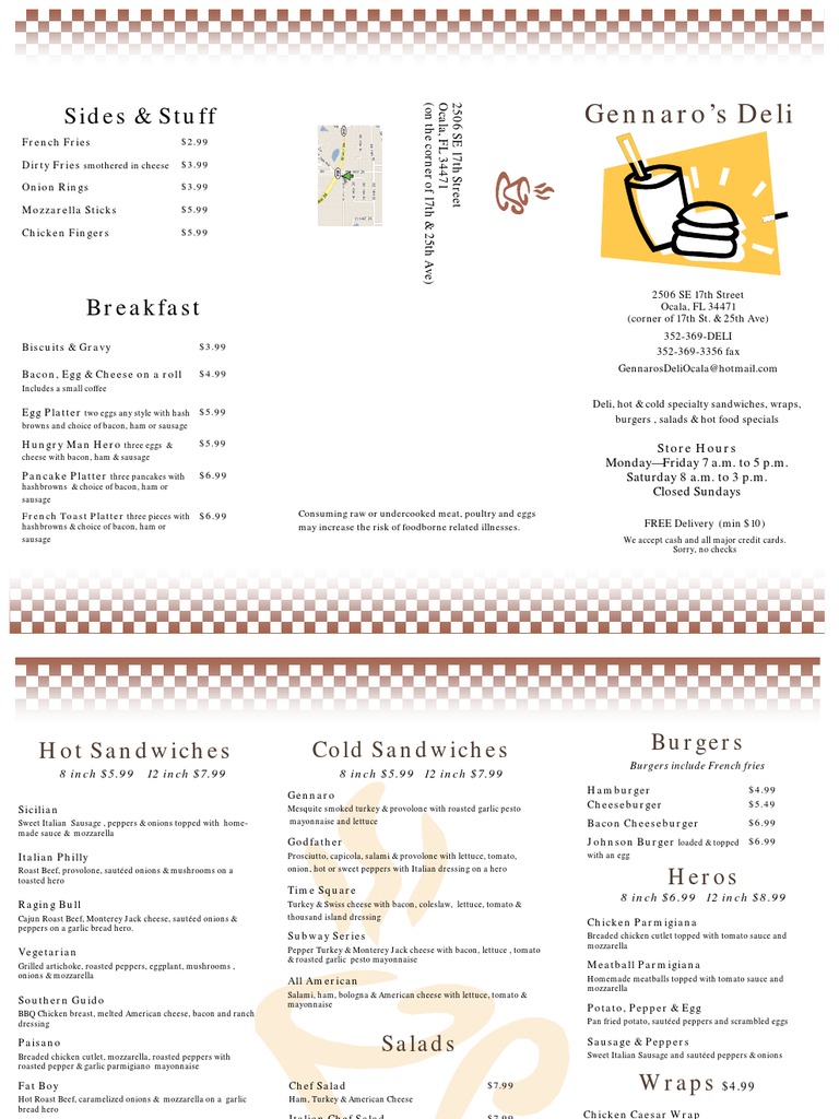 Gennaro's Deli - Menu | PDF | Hamburgers | Salad