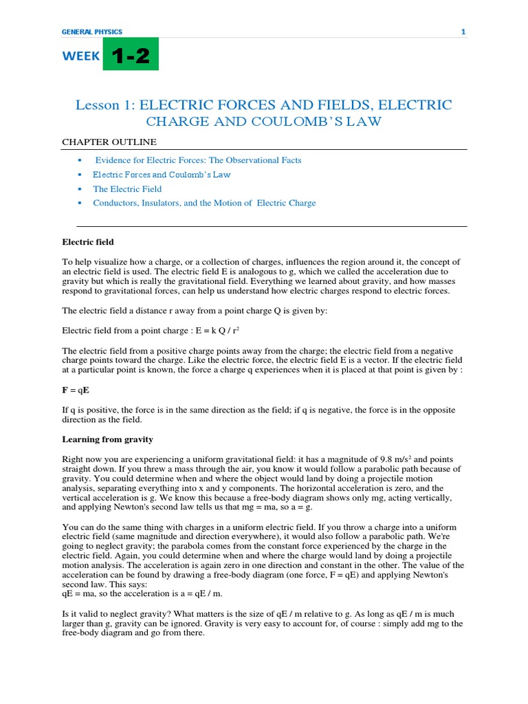 Week 001 Electric Forces and Fields, Electric Charge and Coulomb's Law ...